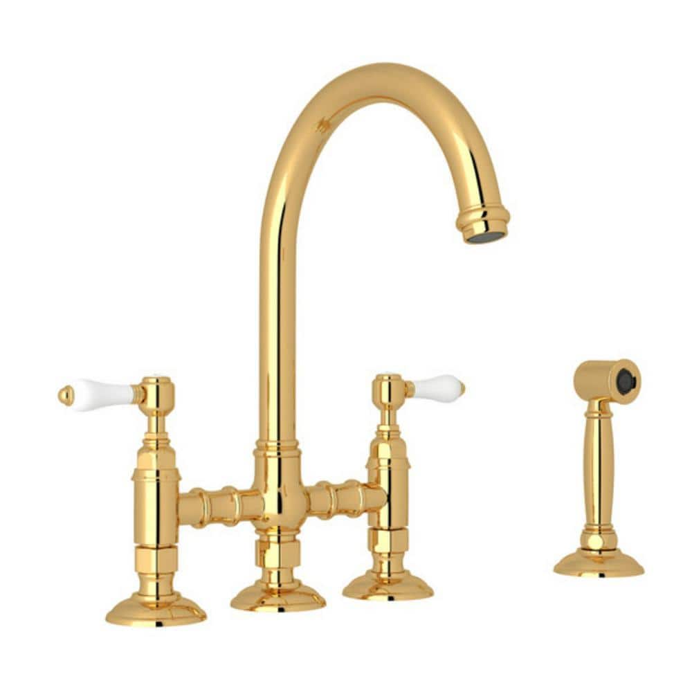 ROHL Italian Kitchen Double Handle Bridge Kitchen Faucet with Side ...