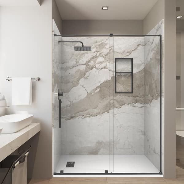 CASTICO Italian Beige 36in.x60in.x 84in. Solid Composite Stone Alcove ...