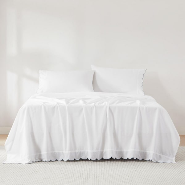 Lush Decor Coastal Chic Scalloped Edge 4-Piece Set Blue Solid Cotton ...