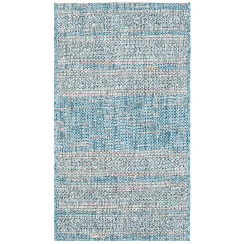 SAFAVIEH Courtyard Aqua/Gray 3 ft. x 5 ft. Aztec Striped Indoor/Outdoor ...