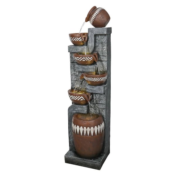 Watnature 40.5in. Large Outdoor Fountain -6-Tier Stone-Liking Natural ...