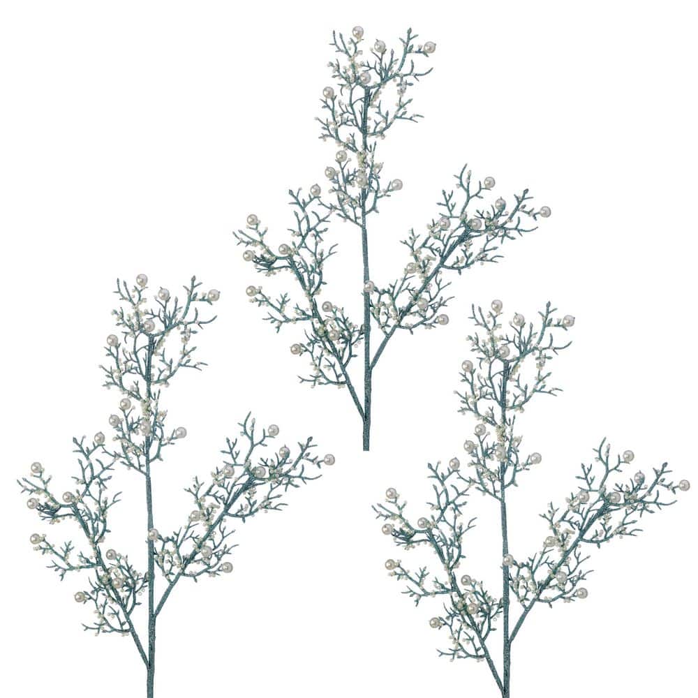 Regency International 34 in. Artificial Glitter Mica Triple Palm Leaf ...