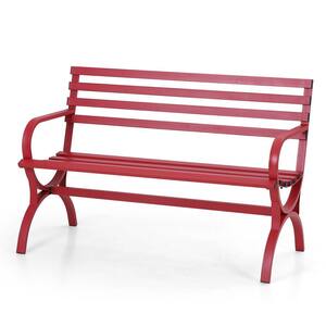 PHI VILLA 48 in. Modern Slatted Red Steel Metal Patio Garden Bench THD ...