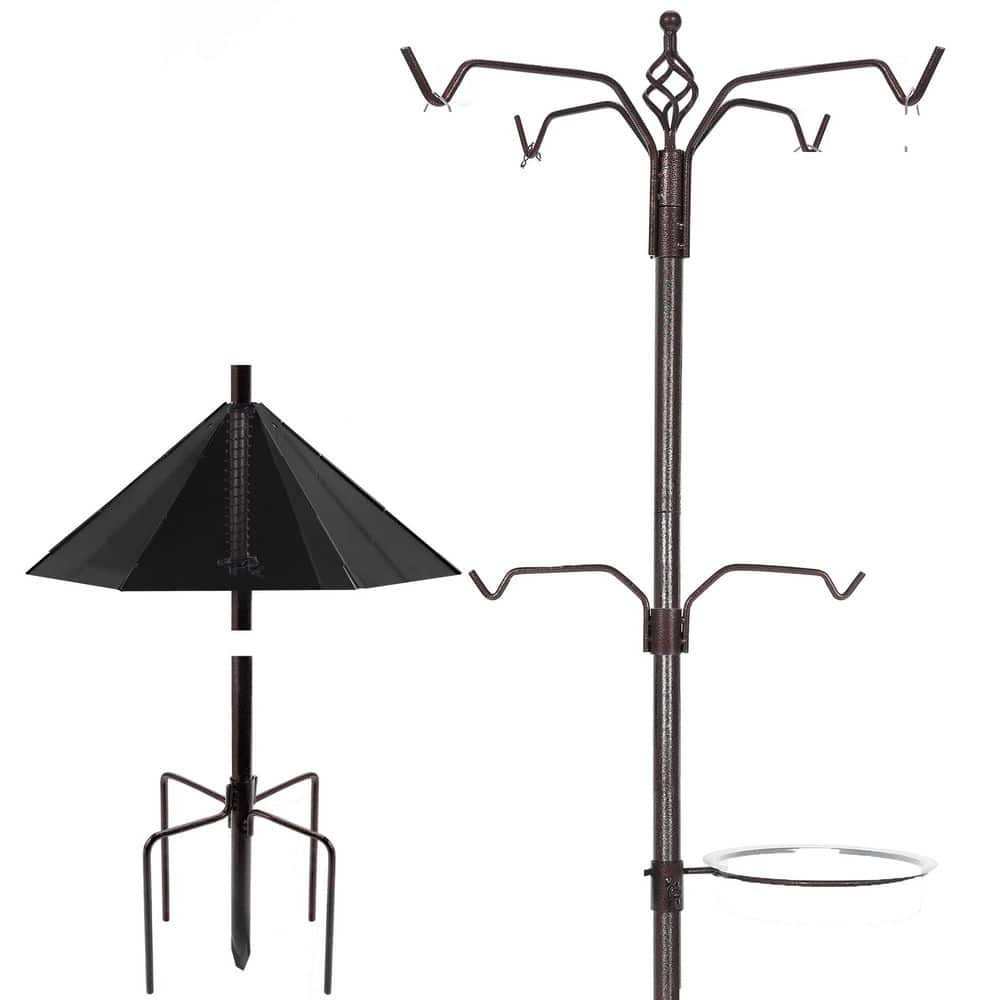 Justincity Bird Feeding Station Kit Bird Feeder Stand Pole 6-Hook 94 in ...