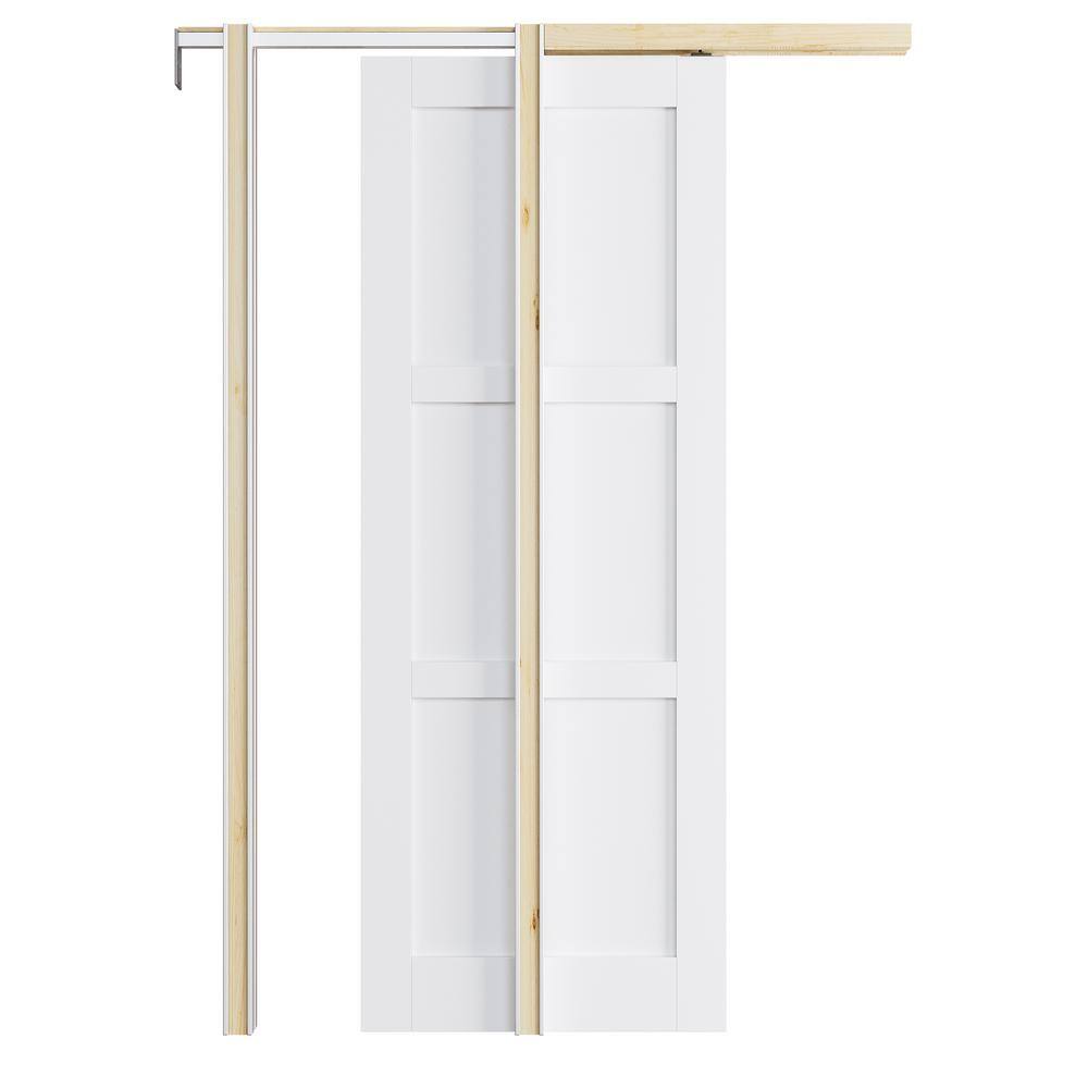ARK DESIGN 28 in. x 80 in. White Primed 3-Lite MDF Door with Solid Core ...