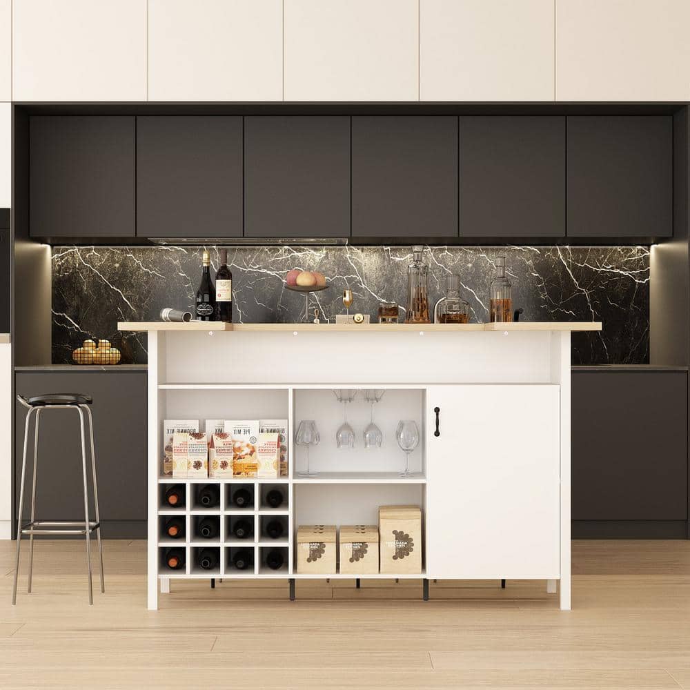 FUFU&GAGA White Wood 70.9 in. W U-shaped Kitchen Island Dining Bar ...