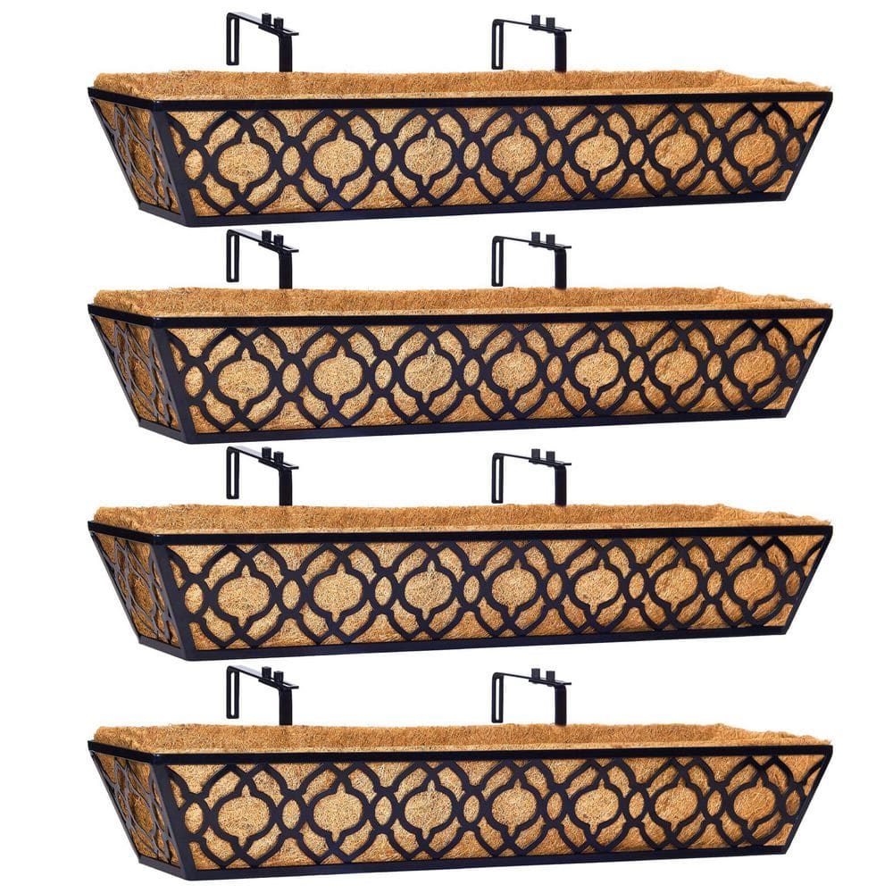 Misopily 30 Inch Large Metal Railing Planter Box Set with Coconut Coir ...
