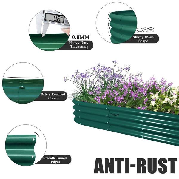 EPIPHANY DOUBLED INC 12 x 2 x 1 ft. Green Oval Metal Raised Garden Bed ...