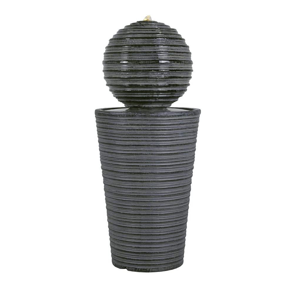 WTVWTV 31.5 in. Striped Concrete Column Waterfall Fountain Outdoor ...