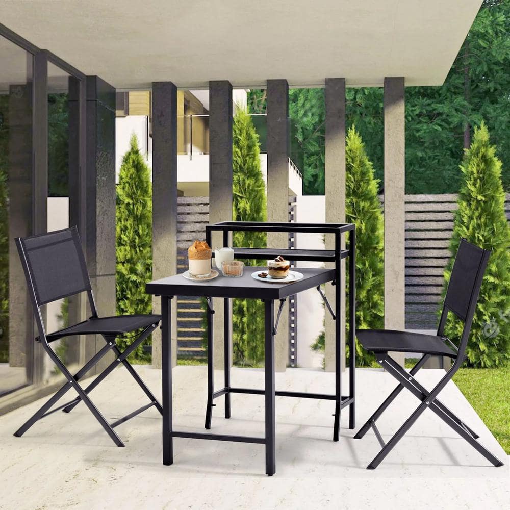 AUTMOON Patio Bistro Set of 3, Patio Foldable Patio Table and Chairs ...