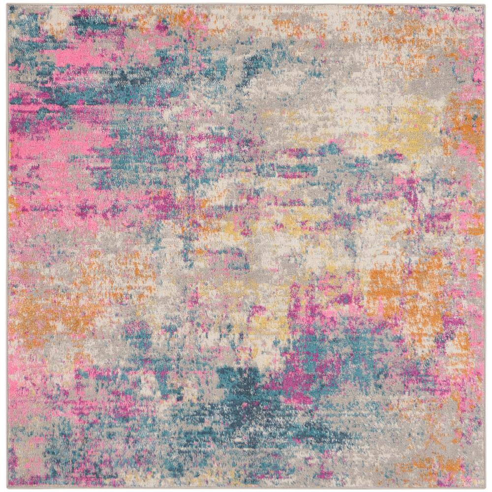 Nourison Passion Ivory Multicolor 4 ft. x 4 ft. Abstract Contemporary ...