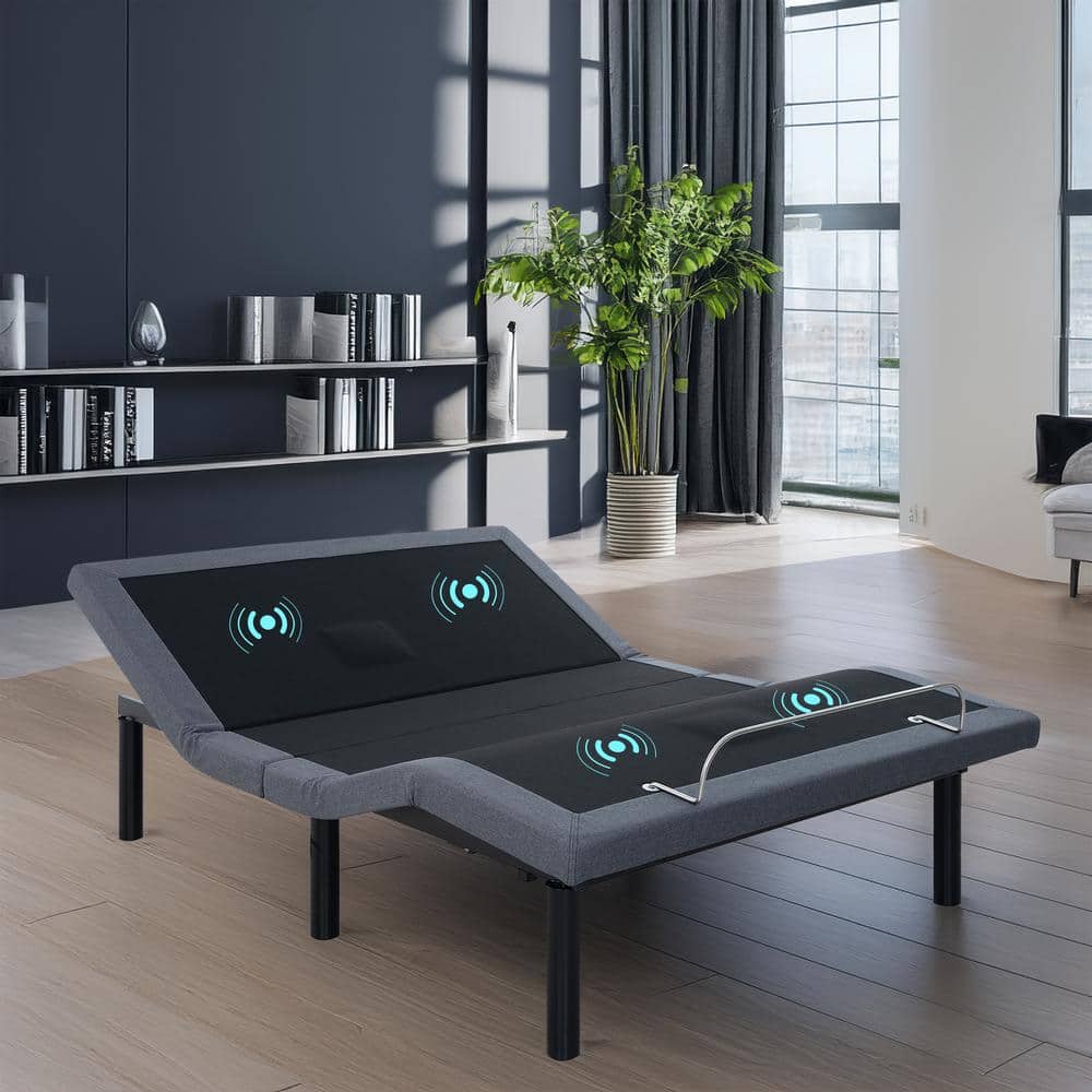 HOMESTOCK Gray Metal Bed Frame Full Platform Bed with Adjustable Base ...