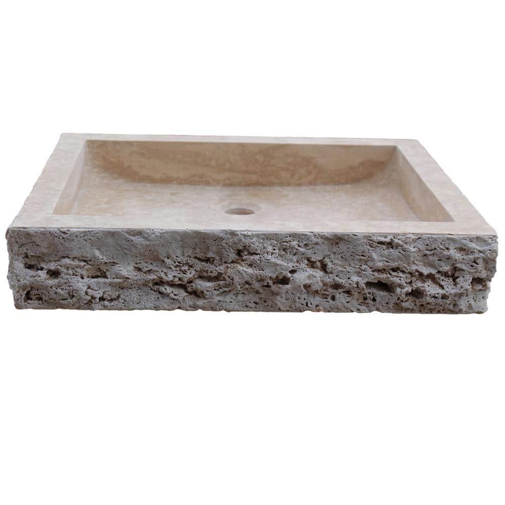 TashMart Chiseled Rectangular Natural Stone Vessel Sink in Beige TM104 ...