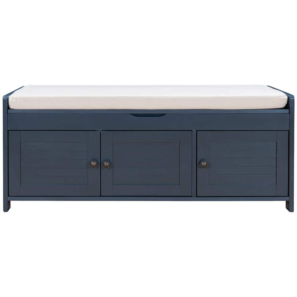 Polibi Antique Navy Storage Bench with Removable Cushion and 3 Shutter ...