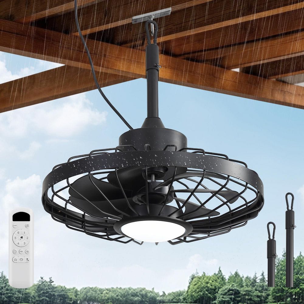 CACI Mall 20 in. Outdoor Black Downrod Mount IP65 Waterproof Caged ...