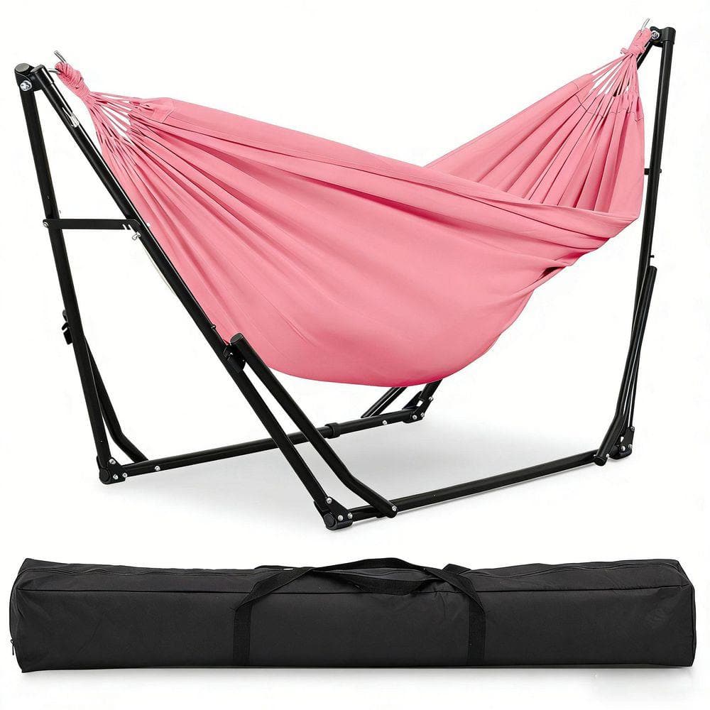 8 ft. Portable Hammock Swing Chair with Stand in Pink DCMH003PI - The ...