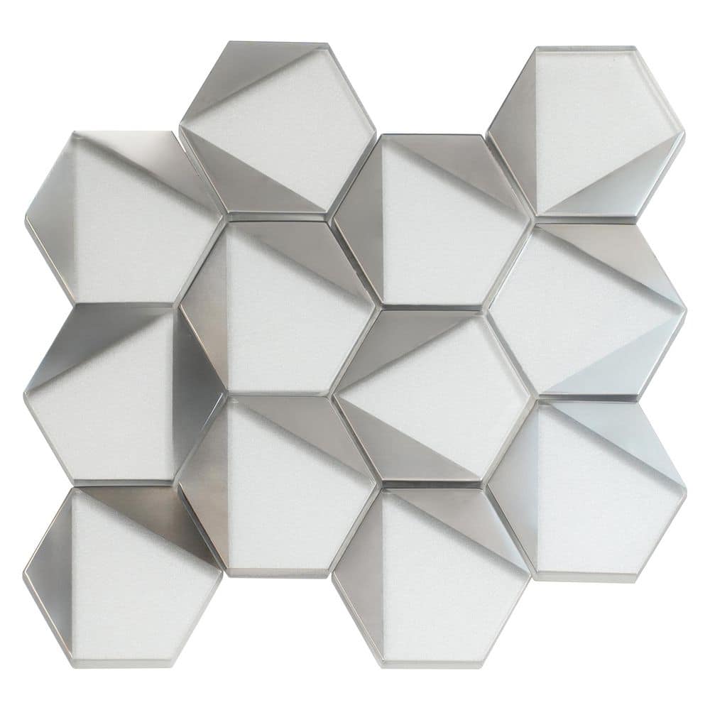 Apollo Tile Mirari 4 x 5 in. Gray, Silver Glossy Glass 3D Trapezoid ...