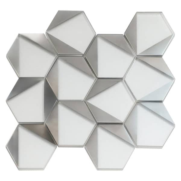 Apollo Tile Mirari 4 x 5 in. Gray, Silver Glossy Glass 3D Trapezoid ...