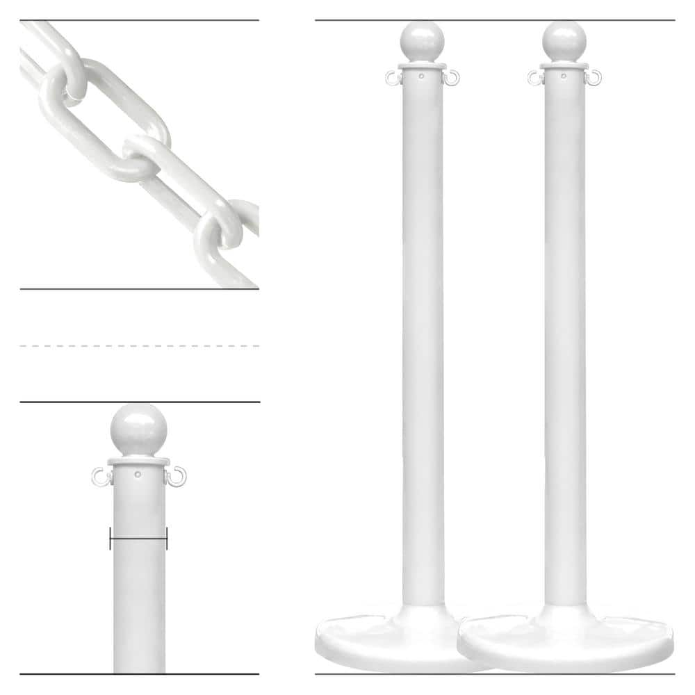 Mr. Chain White Medium Duty Stanchion & Chain Kit (2-Pack) 71101-2 ...