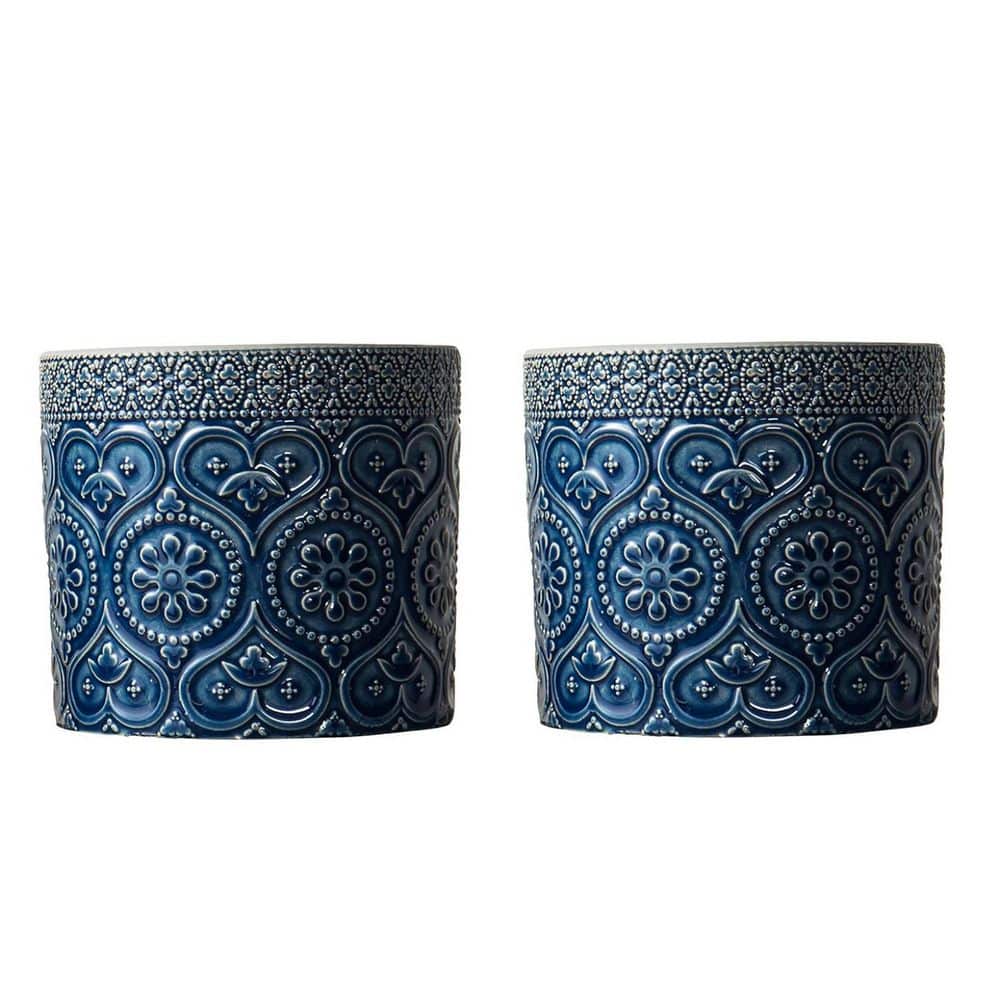 Blue Ceramic Indoor/Outdoor Planter (4.75 in. W x 4.25 in. H) 2-Pack ...