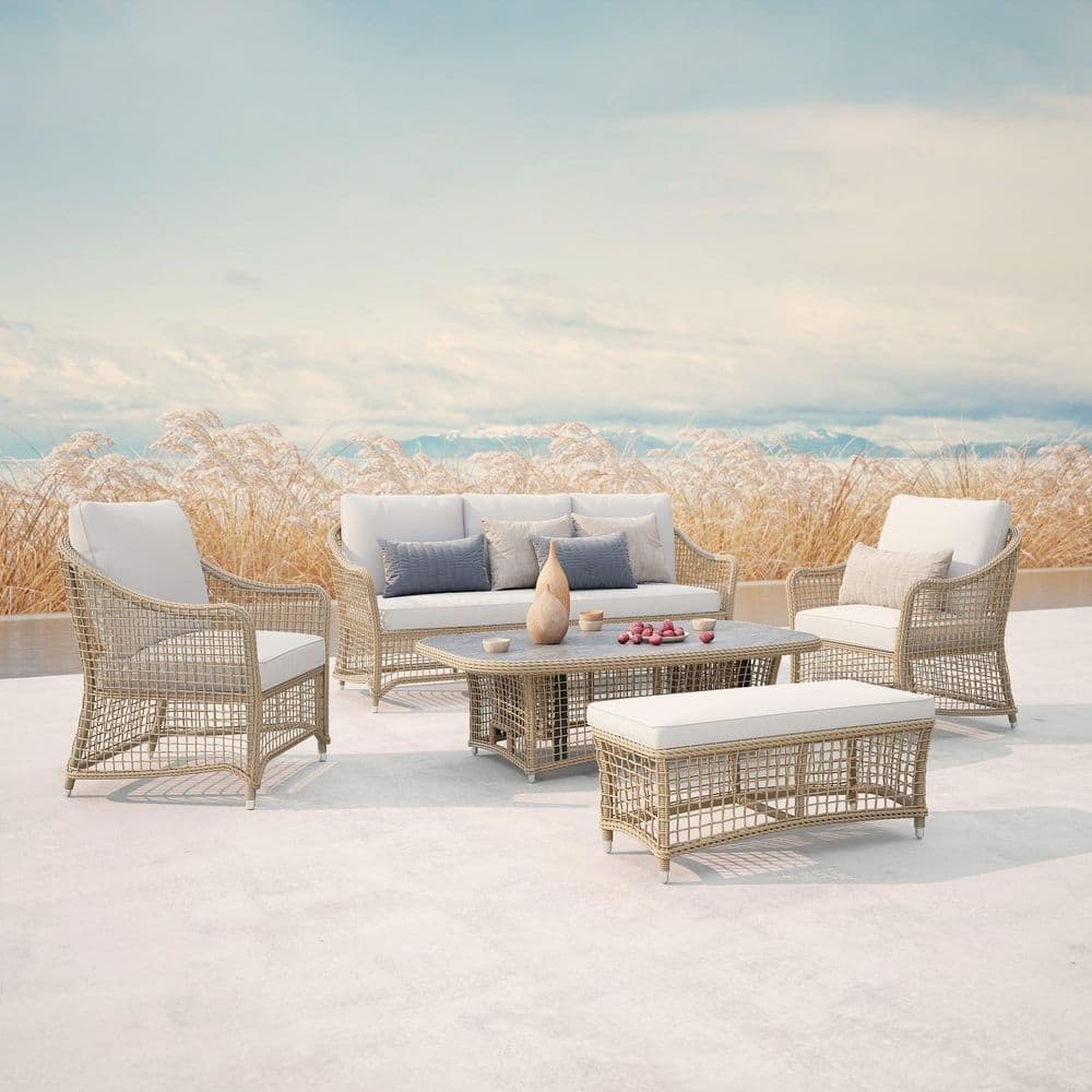 JARDINA Irati 5-Piece Wicker Patio Conversation Set with Lift-Top Table ...