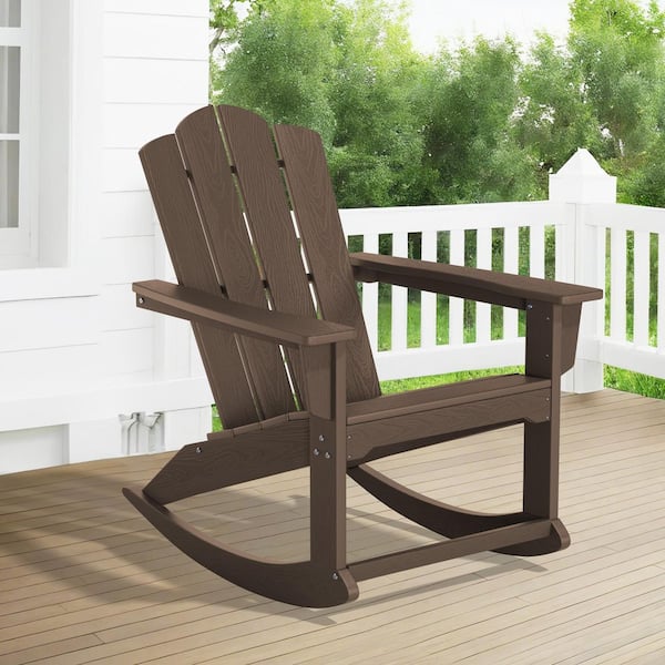 JEAREY Classic HDPE Plastic Outdoor Rocking Chair in Coffee Brown YDYY ...