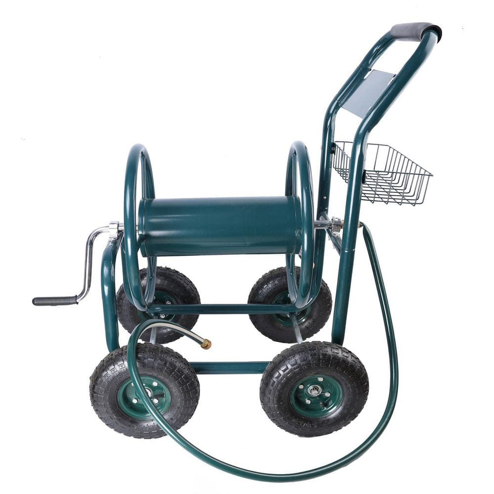 Tidoin 4 Wheels Green Portable Rust Resistant Heavy Duty Garden Hose ...
