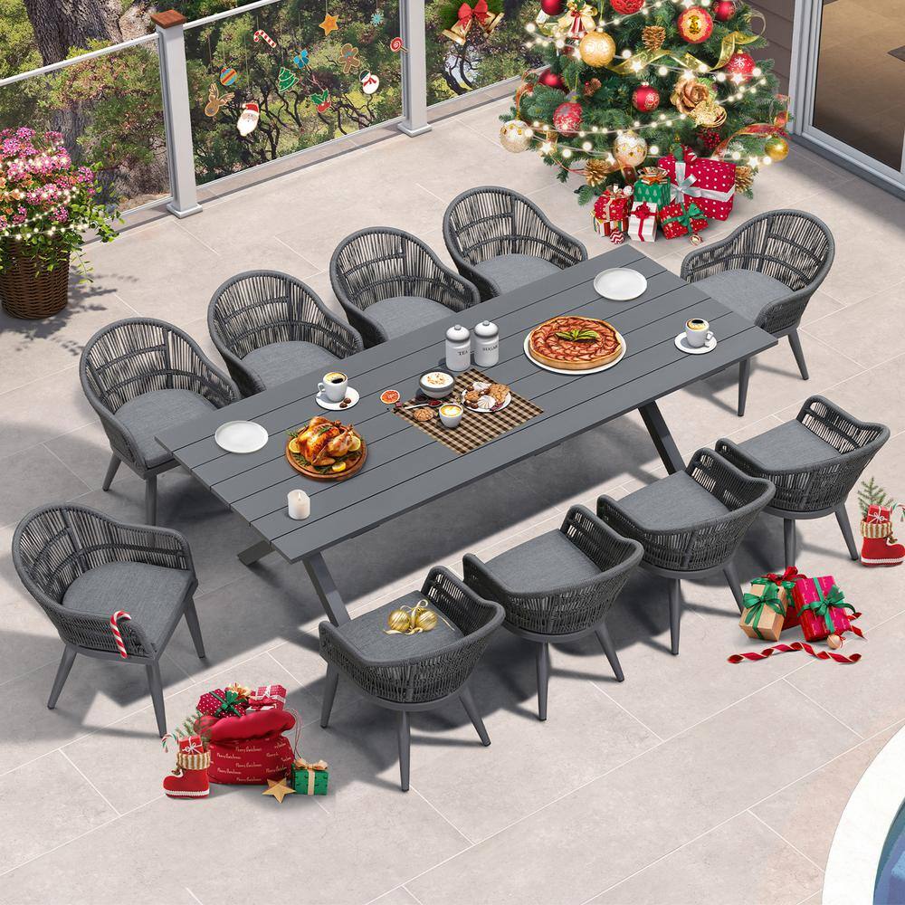 PURPLE LEAF 11 Piece Aluminum All-Weather PE Rattan Rectangular Outdoor ...