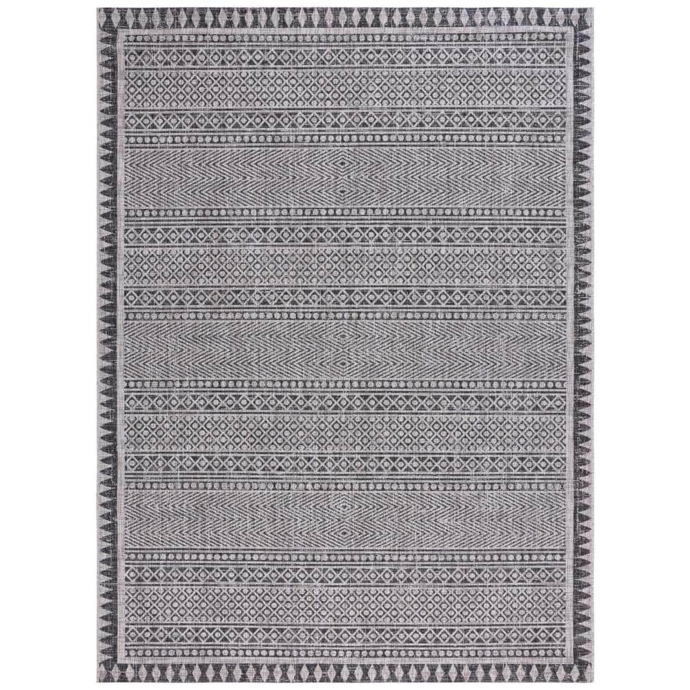 SAFAVIEH Courtyard Black/Beige 8 ft. x 11 ft. Border Geometric Striped ...