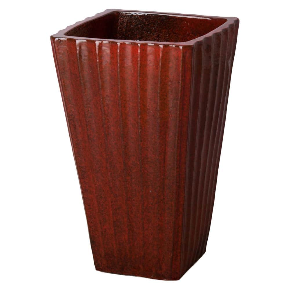 Emissary Fluted 15 in. L x 26 in. H Tropical Red Ceramic Square Planter ...