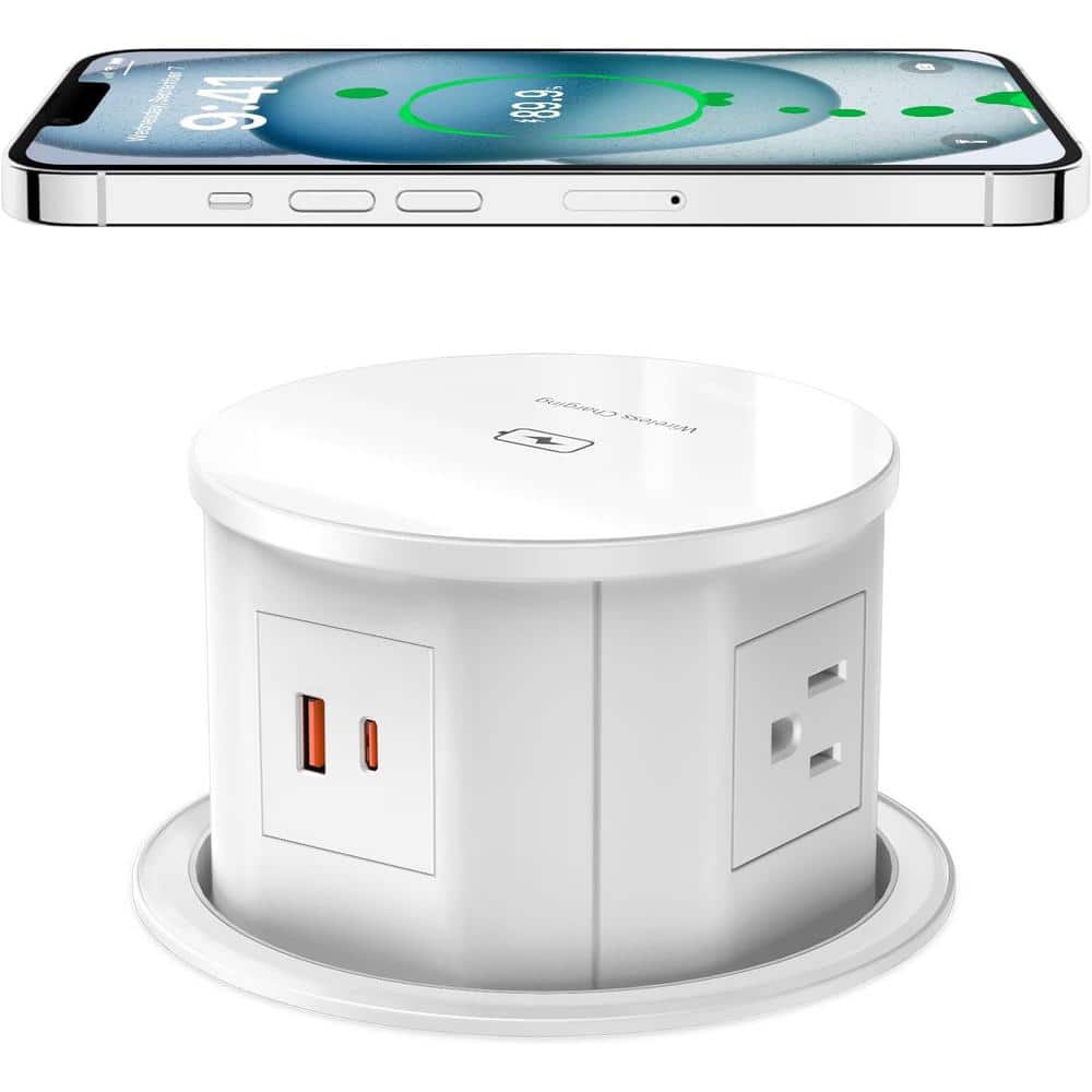 Lukyamzn 6 ft. Cord Pop Up Outlet with 15-Watt Wireless Charger, 4 AC ...