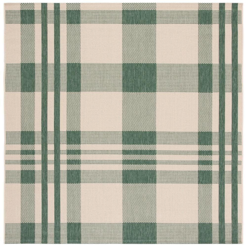 SAFAVIEH Courtyard Green/Beige 4 ft. x 4 ft. Plaid Indoor/Outdoor ...
