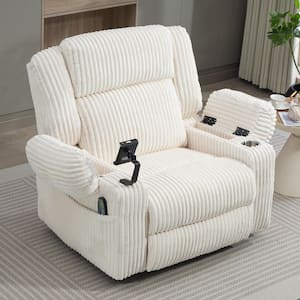 YOFE Oversized 26.3 in. W White Corduroy Fabric 270° Swivel Rocker ...