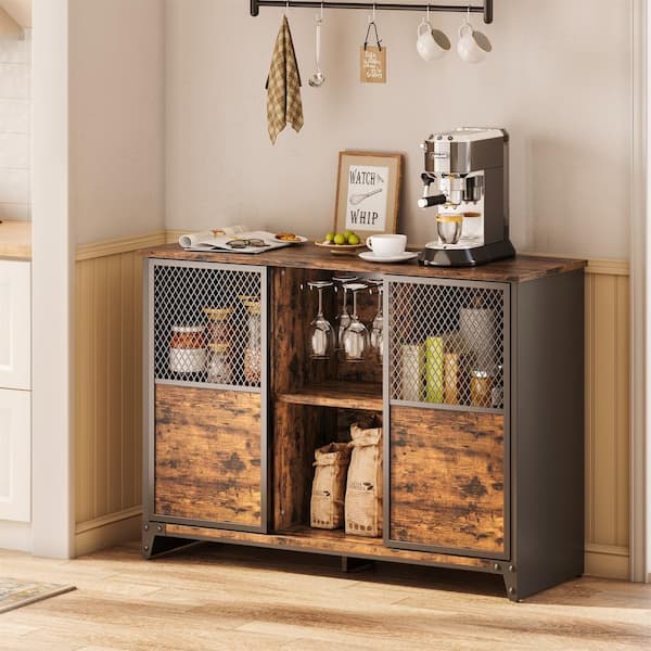 Bestier 44.1 in. Rustic Brown Wood Buffet Sideboard Pantry Bar Cabinet ...