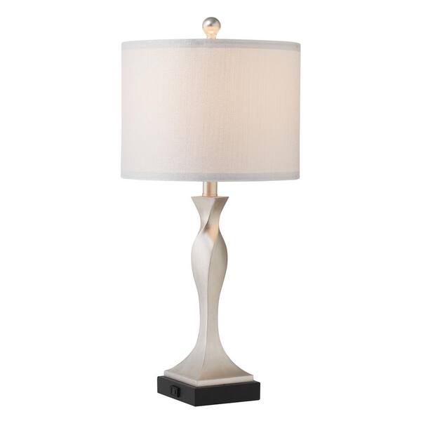 KAWOTI 25.6 in. Sliver Leaf Table Lamp Set with USB Ports, AC Outlet ...