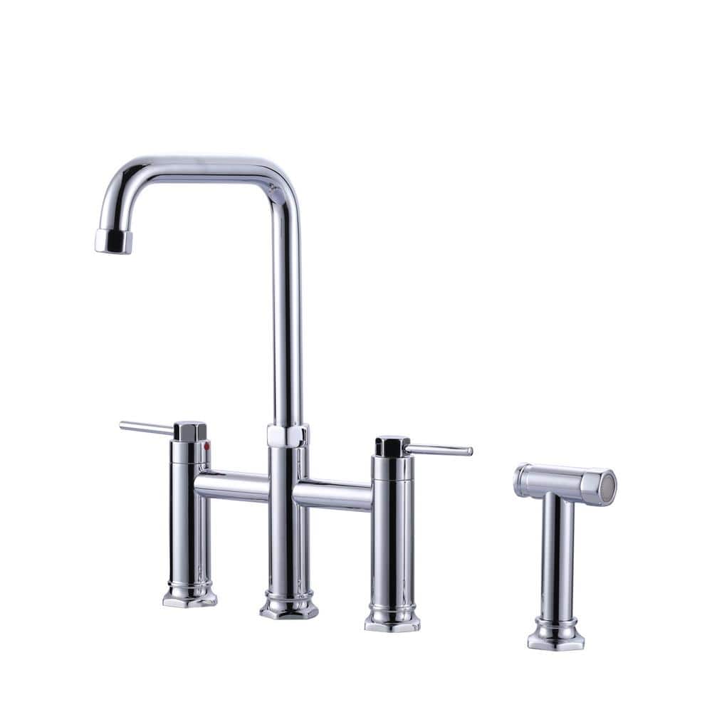 ARCORA Chrome Double Handle High-Arc Widespread Deck Mounted Kitchen ...