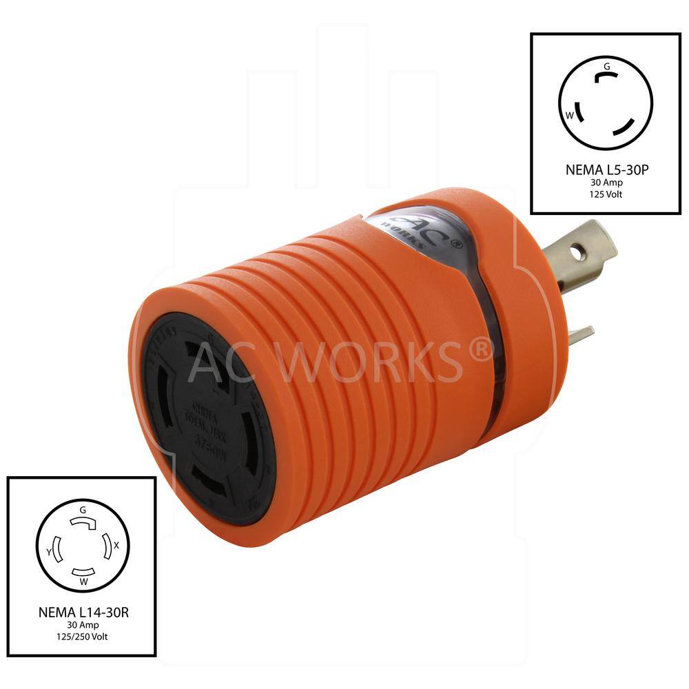 AC WORKS ADL530L1430 Locking Adapter NEMA L5-30P 30 Amp 125Volt Locking ...