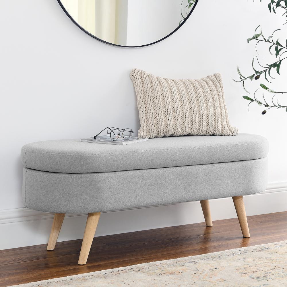 Noble House Carla Grey Modern Linen Upholstered Oval Storage Ottoman ...