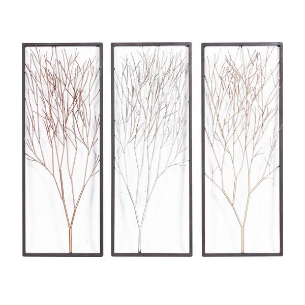 Litton Lane Metal Black Branch Tree Wall Decor with Black Frame (Set of ...