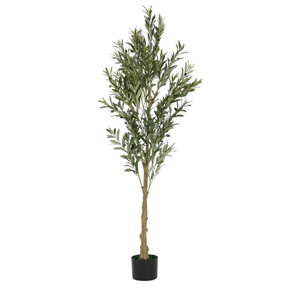 Ama pear Green 6 ft. Artificial Olive Tree Realistic Faux Plant Fake ...