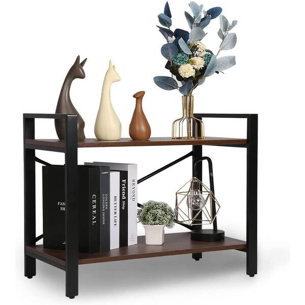 Siavonce 2 Tier Frame Bookshelf Small 2 Shelf Wood and Metal Bookcase Vintage Storage Rack with Open Shelves 23.6 x12.6 x21.6 LY K FX38BN