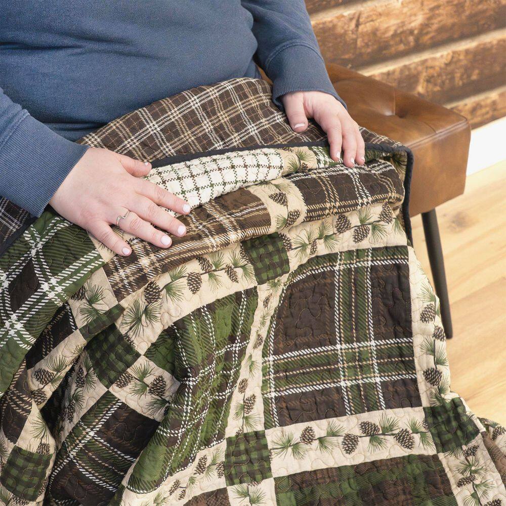 DONNA SHARP Pine Patch Brown and Green Cotton Lap Quilt Throw Blanket ...