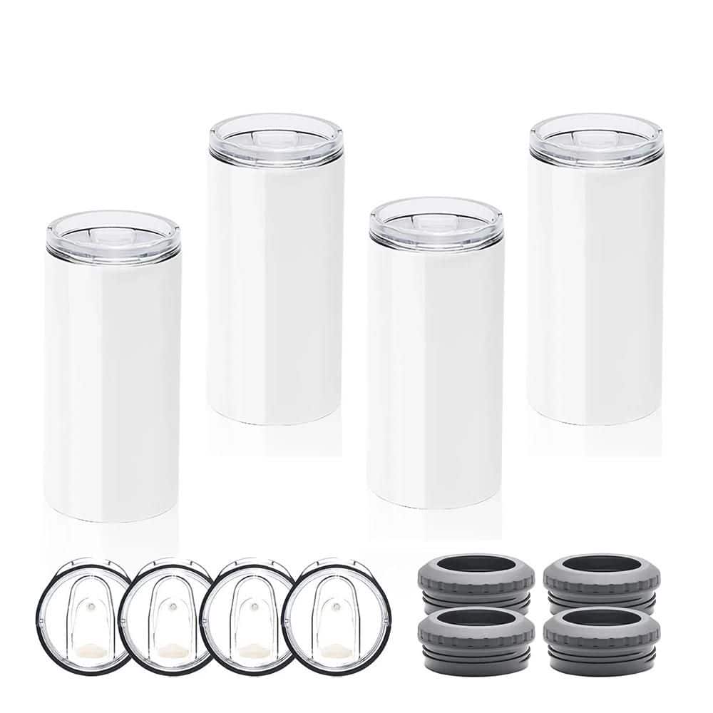 Anqtovp 4-Piece White 16 oz. Stainless Steel Insulated Can Cooler with ...