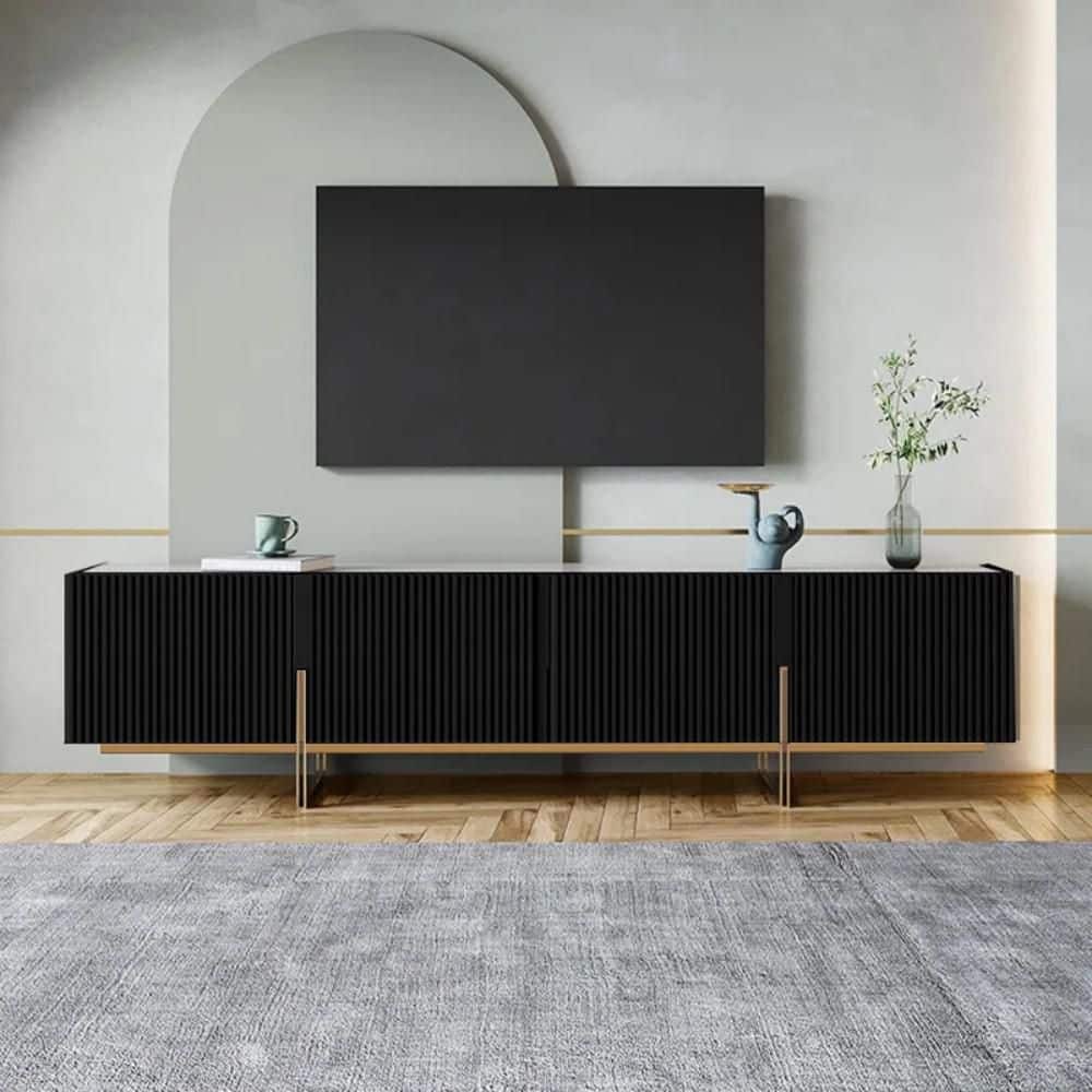 JASIWAY Modern Black TV Stand Fits TV up to 70 in. to 85 in. with Gold ...