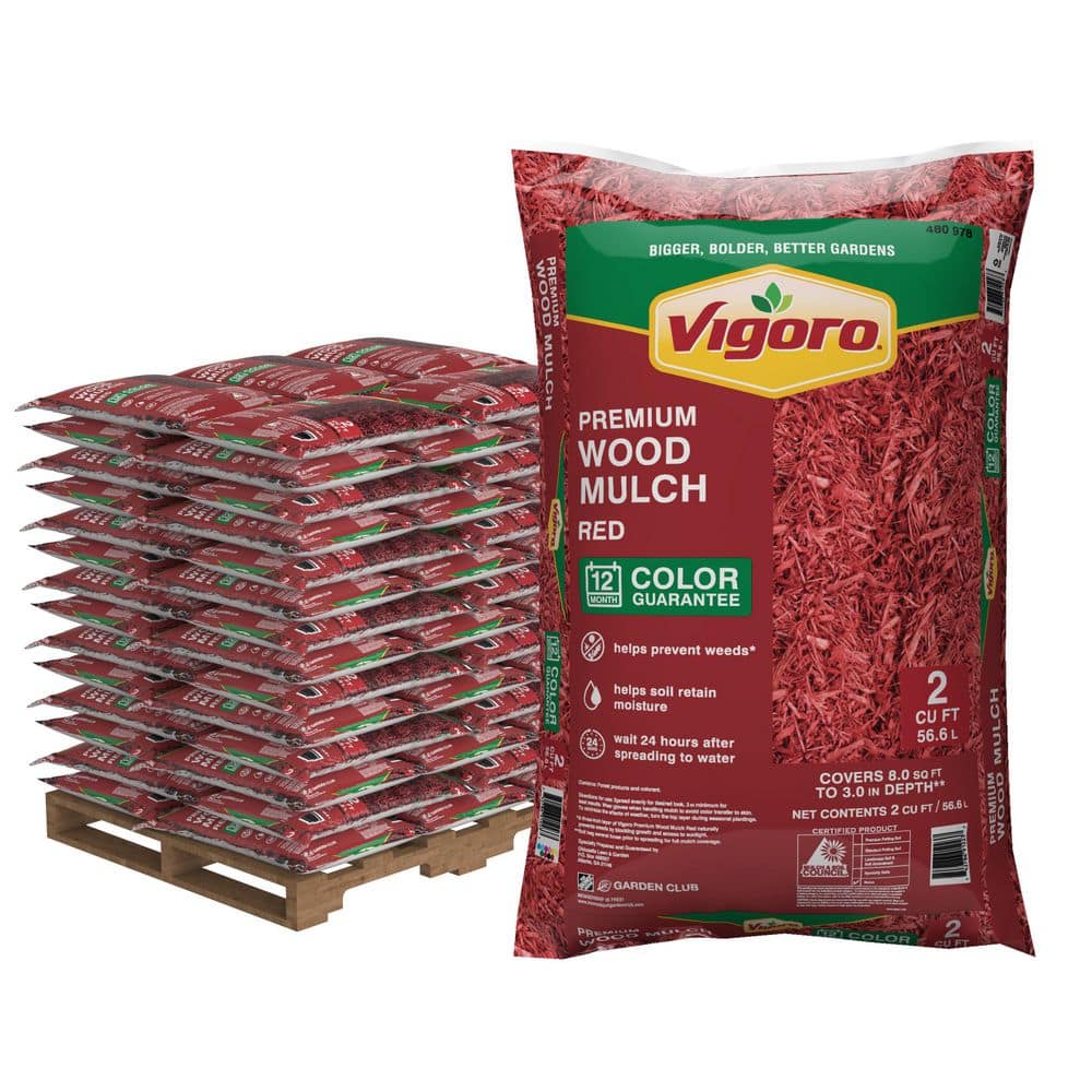 Vigoro 2 cu. ft. Premium Red Wood Shredded Bagged Mulch (Pallet of 70 ...