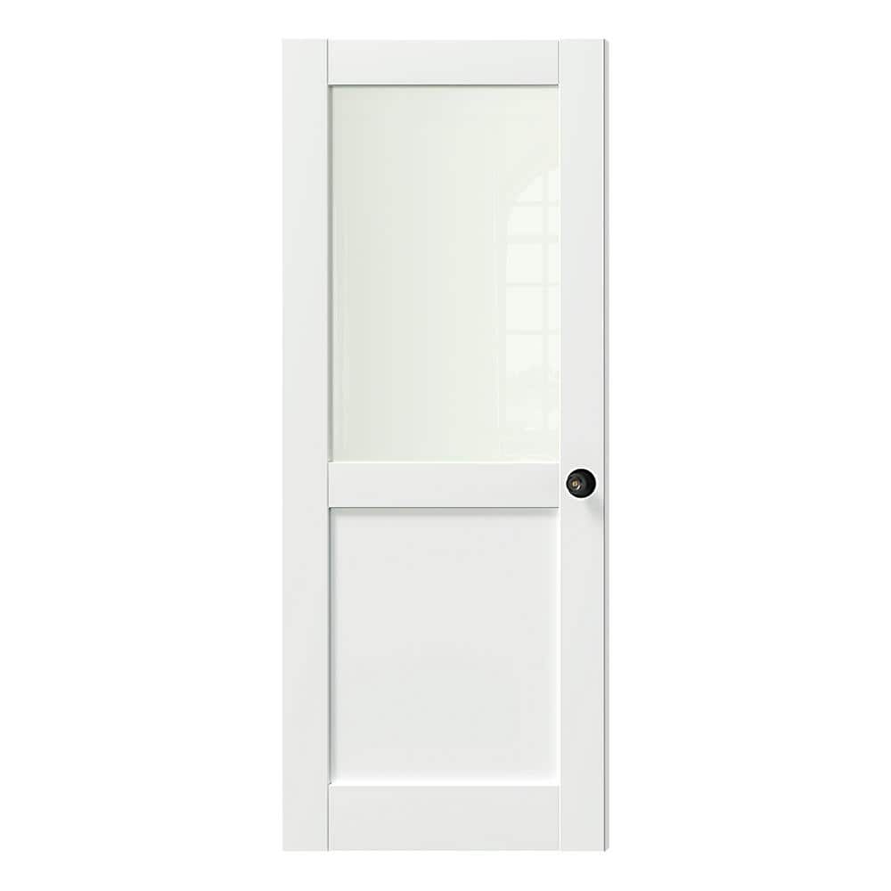 TENONER 32 in. x 80 in. MDF Wood, Primed, White, 1/2 Lite, Frosted ...