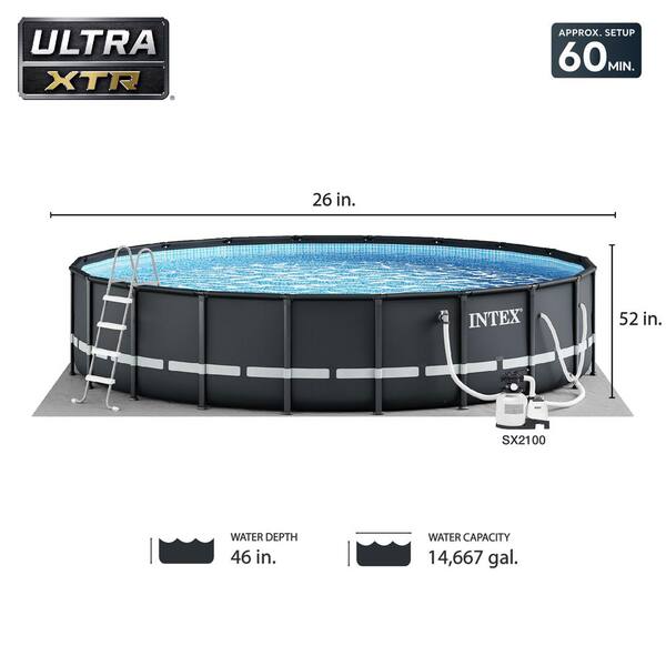 Intex 26 ft. x 52 in. Frame Above Ground Swimming Pool Set with Pump ...