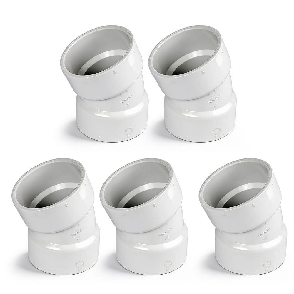 PLUMBFLEX 6" White Rigid PVC DWV 1/16 Bend 22.5° Elbow, Hub x Hub ...