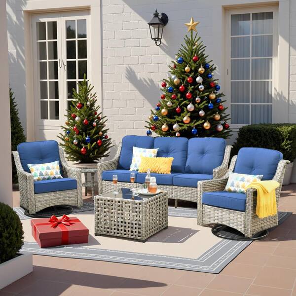 HOOOWOOO Denver 5-Piece Wicker Outdoor Furniture Patio Conversation ...