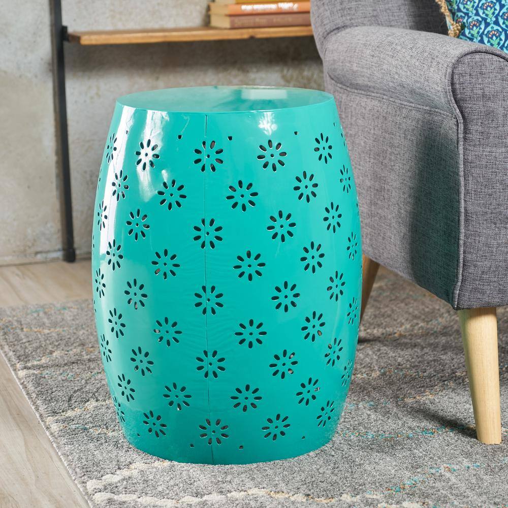 Noble House Soleil Teal Round Metal Outdoor Side Table-15875_2 - The ...